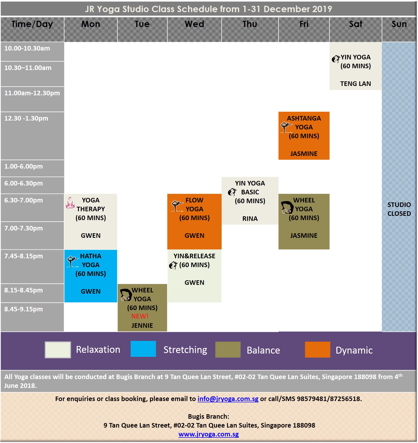 Class Schedule - JR Fitness | Singapore