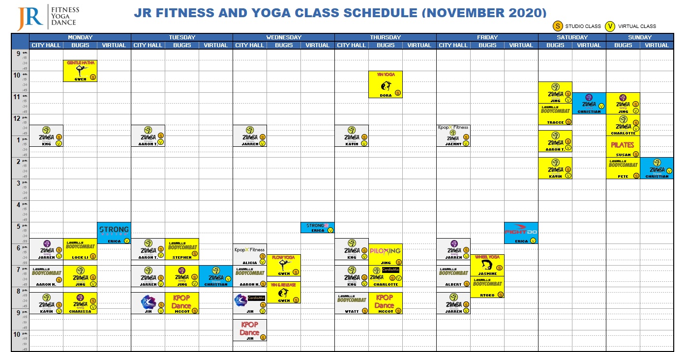 Class Schedule - JR Fitness | Singapore