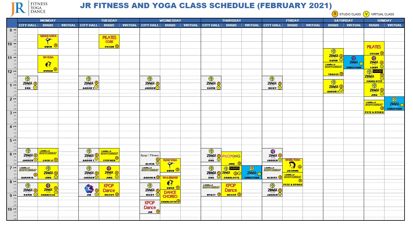 Class Schedule - JR Fitness | Singapore