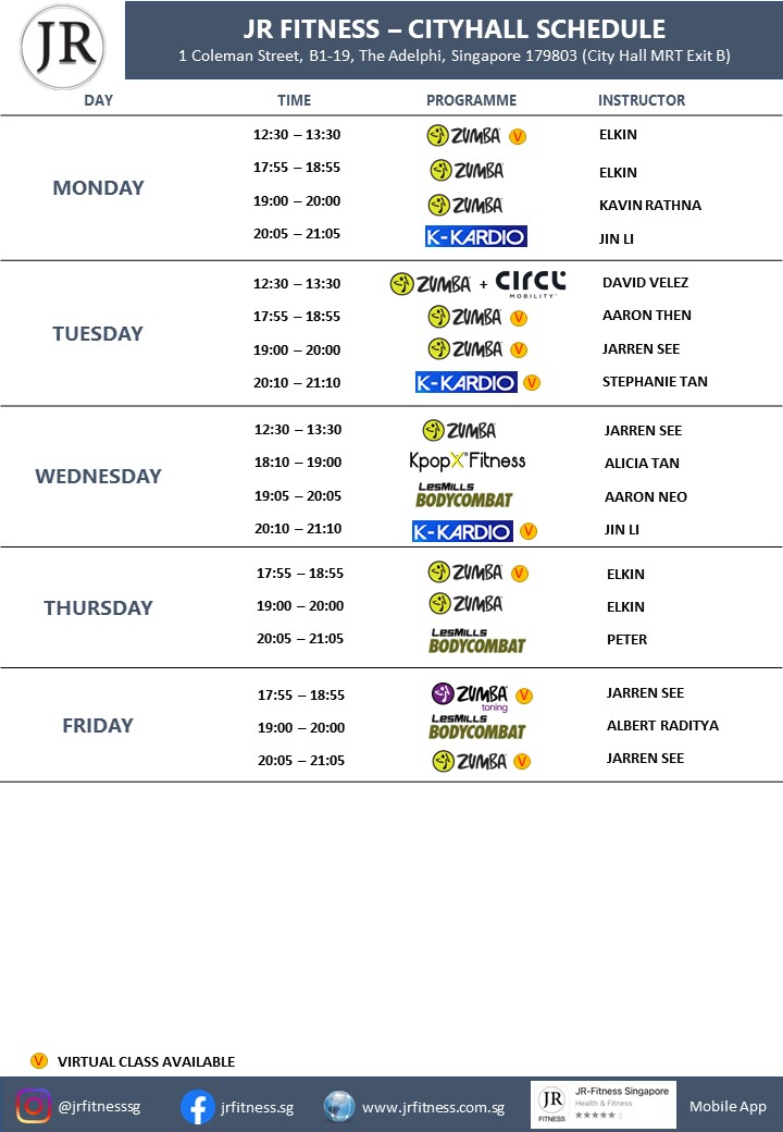 Class Schedule - JR Fitness | Singapore